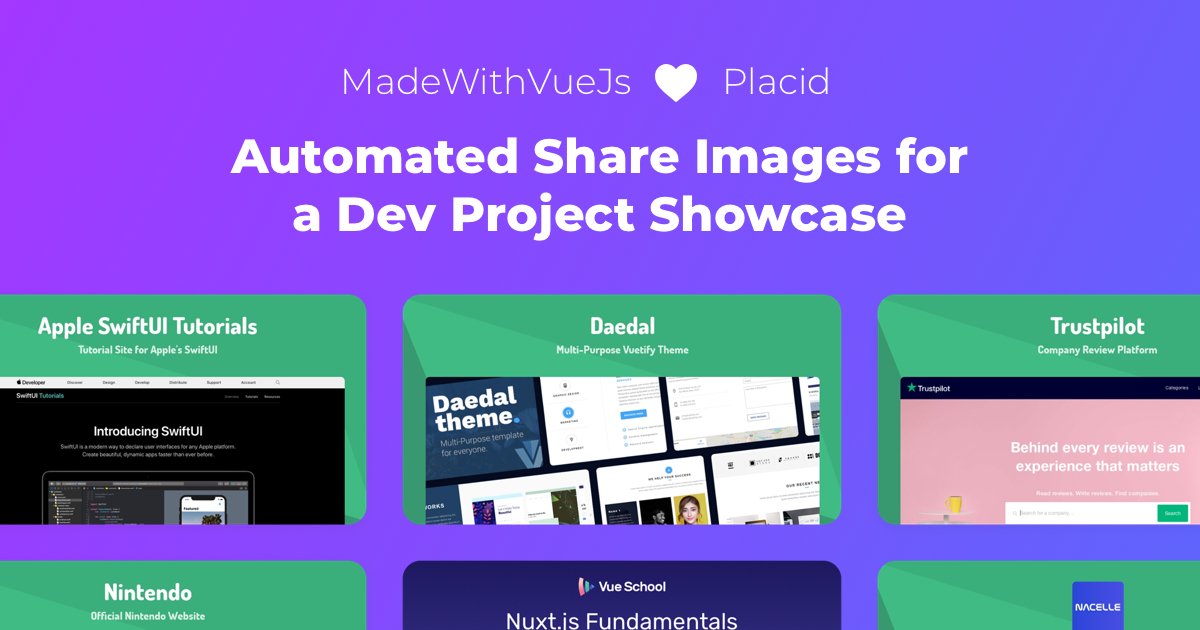 MadeWithVue: Share images for a dev project showcase - Placid.app ...